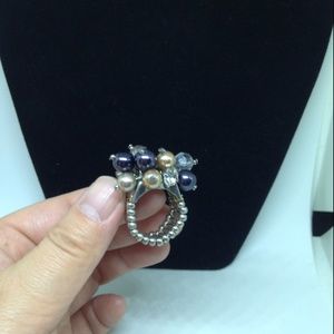 Jewelry | Silver Tone Stretch Beaded Ring | Poshmark